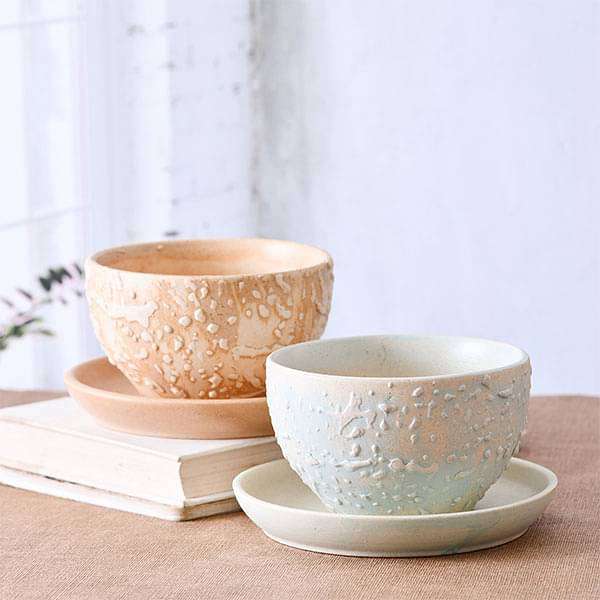 Buy 4.4 inch (11 cm) Embossed Bowl Round Ceramic Pots With Plates ...