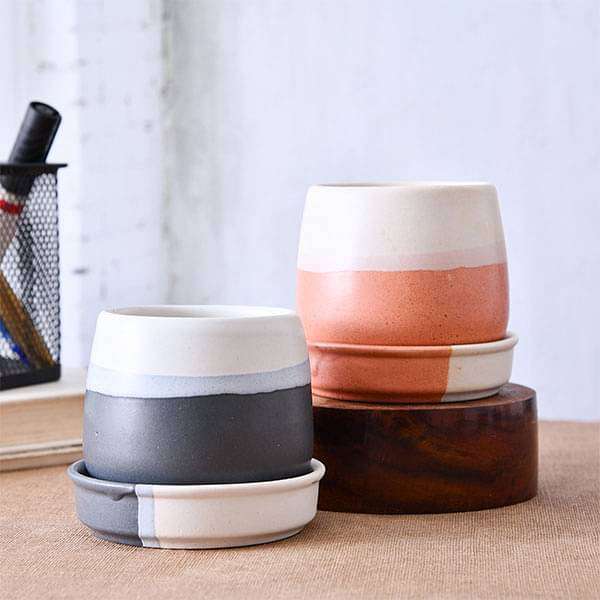 Buy Jar Shape Round Ceramic Pots with Plates - Pack of 2 online from ...