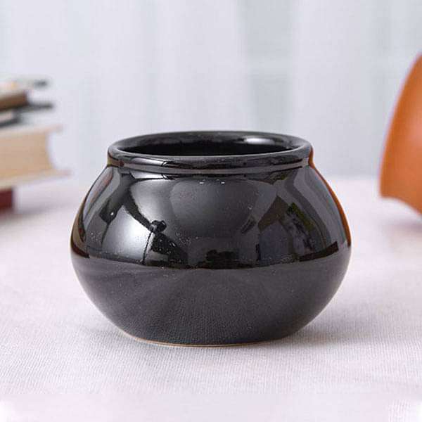 Buy 3 inch (8 cm) Handi Shape Round Ceramic Pot (Black) (set of 3 ...