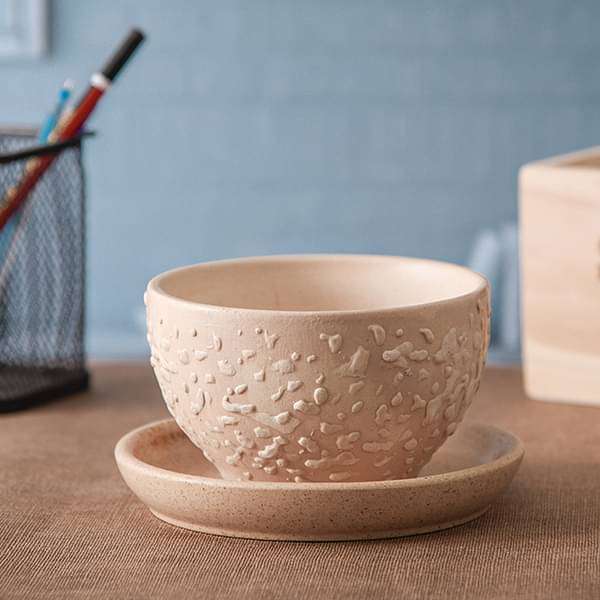 Buy 4.4 inch (11 cm) CP015 Embossed Bowl Round Ceramic Pot With Plate ...